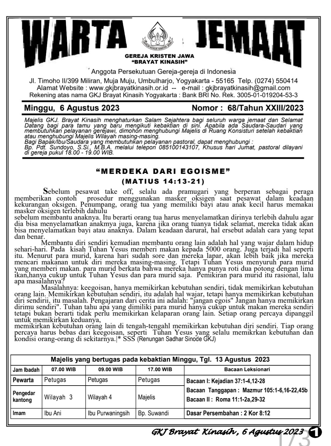 Warta Jemaat 6 Agustus 2023 – Gereja Kristen Jawa Brayat Kinasih ...