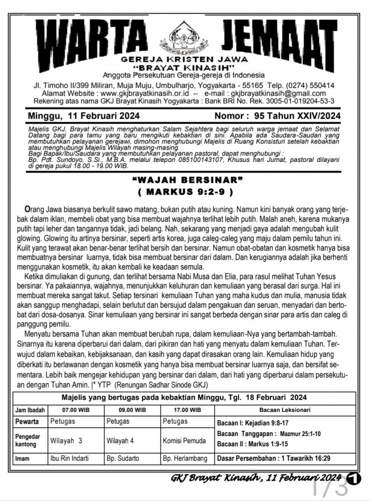 Warta Jemaat 11 Februari 2024 – Gereja Kristen Jawa Brayat Kinasih ...